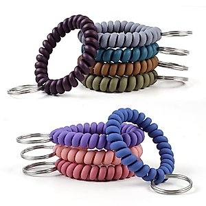 Oligei 9 Colors Wrist Keychain, Key Chain Wristlet Retractable Spiral Coil, Key Wristlet Wrist Strap Coil Key Chain, Spiral Key Ring Bracelet for Sauna, Outdoor, Sports