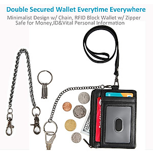 UTreers Chain Wallet Men Minimalist RFID Wallet Biker Trucker Travel Badge Holder Zipper