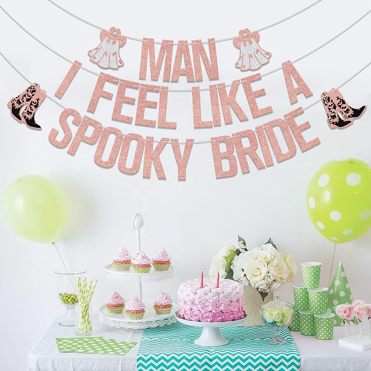 Man I Feel Like A Spooky Bride Banner Cowgirl Themed Halloween Bachelorette Party Decorations Rodeo Themed Bridal Shower Bachelorette Party Decor Supplies Rose Gold