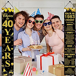 40th Birthday Door Banner Decorations for Women Men, Black Gold Happy 40th Birthday Back in 1983 Porch Sign Party Supplies, Forty Years Old Birthday for Outdoor Indoor