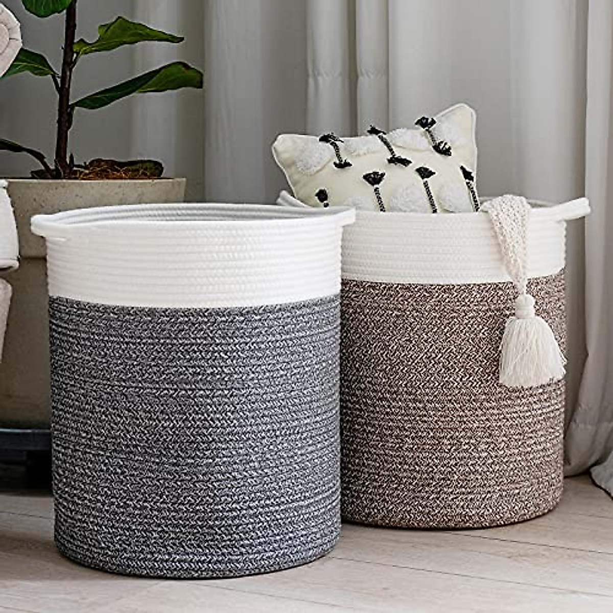 Goodpick Woven Laundry Basket Toy Storage Bin for Blanket (Set of 2)