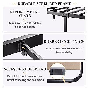 SHA CERLIN Full Size Platform Metal Bed Frame with Curved Upholstered Headboard and Footboard, Large Under Bed Storage, No Box Spring Needed, Modern, Beige