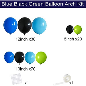 Blue Black Green Balloon Arch Garland Kit - Video Game Balloon Arch Blue Black Balloons Lime Green Balloons for Video Game Miner Birthday Graduation Halloween Party Decors