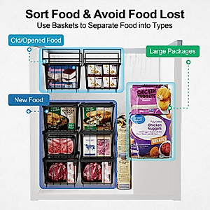 iSPECLE Freezer Organizer Bins - Fit 7 Cu.Ft Chest Freezer, Expand from 15.8" to 18.1" (L) Deep Freezer Organizer Bins, 2 Pack Small Hanging Freezer Baskets for Chest Freezer, Black