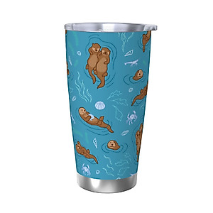 Xinvast Sea Otter Tumbler Vacuum Insulated Water Bottle Stainless Steel Insulated Coffee Travel Mug For Women Friends 20oz