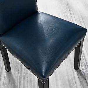 Tempered Glass Dining Table Chair Set with 2 Leather Upholstered Chairs 48" Round Kitchen Table w/ Glasstop & 2 Table Side Chairs for Dining Room Home Kitchen, Transparency&Purplish Blue-2P