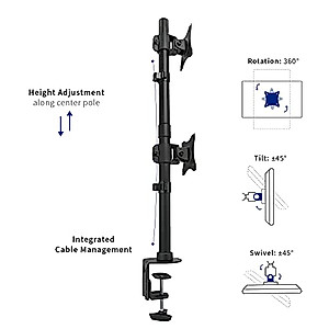 VIVO Dual Monitor Desk Mount Stand with Height Adjustment and VESA Plates for 2 LCD Ultrawide Screens up to 34 inches, Stacked Array, STAND-V002R