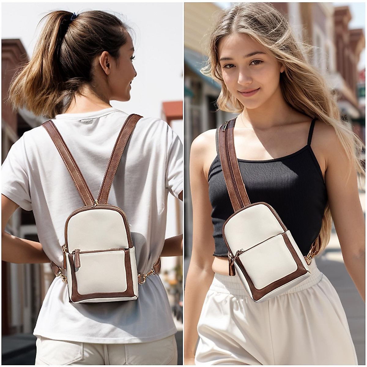UTO Sling Bag for Women Crossbody Trendy Chest Belt Bag Convertible Backpack Purse with Wide Shoulder Zip Straps