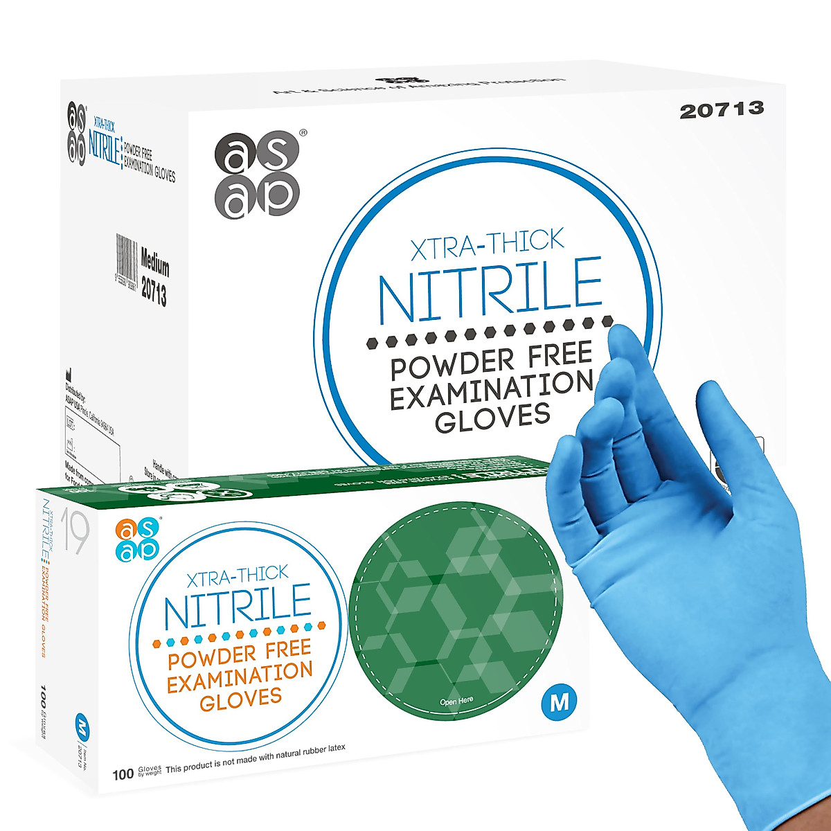 ASAP Blue Nitrile Powder Free Examination Gloves, Disposable, 4 mil, Medical, Food Safe, Tattoo, Cooking, Cleaning, Car – Medium, Case of 1000