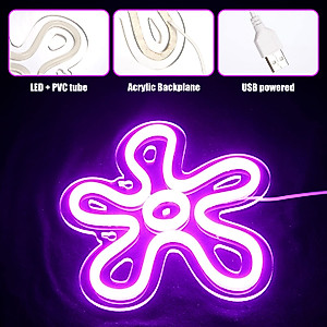 3 Pcs Flower Neon Sign Flower LED Light Signs Retro LED Signs Flower Shaped Neon Sign Purple Blue and Yellow Neon Sign for Bedroom Home Wall Decor Birthday Wedding Party Decorations Kid's Gifts