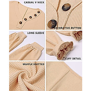 BTFBM Women Waffle Knit Shirts V-Neck Long Sleeve Casual Slouchy Loose Blouses Plain Faux Button Lightweight Pullover (Purple, Large)