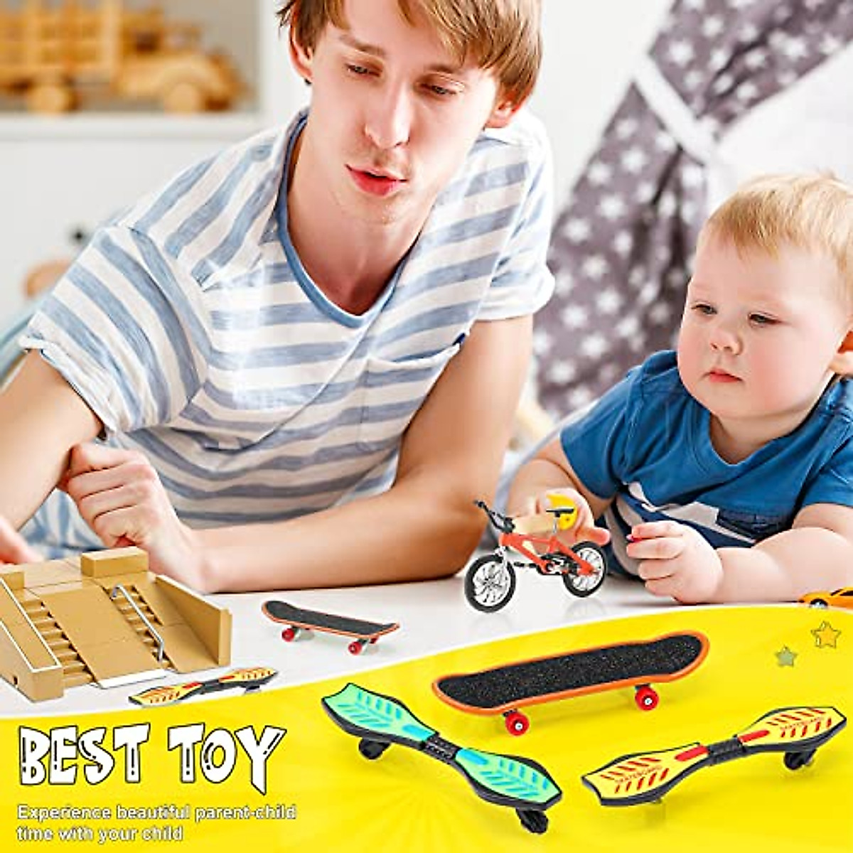 37 Pcs Skate Park Kit Finger Skateboard Ramp Fingerboard Skatepark Finger Boarding Skate Park Mini Finger Toys Set Including Finger Bike Skateboards Swing Board with Adjustment Tools for Training Prop