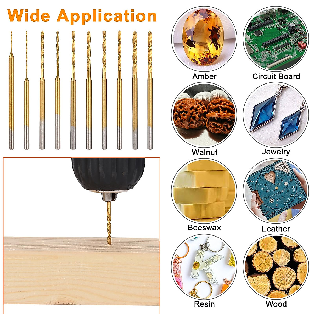 Uolor Mini Twist Drill Bit Set, 10Pcs Micro Engraving Drill Bits, 0.6mm-2.2mm, HSS 2.35mm Shank Titanium Coated Tiny Drill Bit Hole Drilling Tool for DIY Resin, Jewelry, Amber, Circuit Board, Walnut