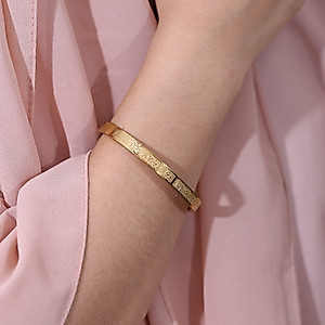 Qitian Islamic Jewelry Gifts for Women Allah Gold Bangles Bracelets Ayatul Kursi Arabic Cuff Bracelet for Women Men Islam Eid Ramadan Gifts （Gold-Thick ）