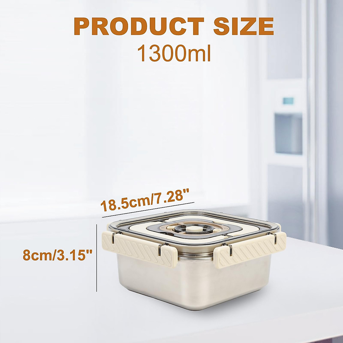 LANGMINGDE Stainless Steel Food Container with Lid, Meal Prep Container Lunch Box with Handle Date Tracker for Travel, Party, Leftovers, Dishwasher Safe Oven/Freezer Safe Except Lid, 44oz/1300ml