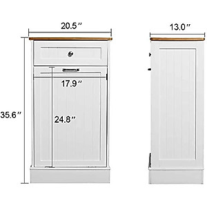 HomVent Wooden Pull Out Trash Can Cabinet, Tilt Out Free Standing Recycling Cabinet for Kitchen, Kitchen Hideaway Trash Can Cabinet with Drawer (White)