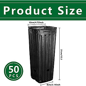 RunNico 50pcs Plastic Deep Plant Nursery Pots,12.2”Tall Tree Pots,Black Deep Seedling Container Pots with Drainage Holes for Indoor Outdoor Gardening (4.72" Wx12.2 H)