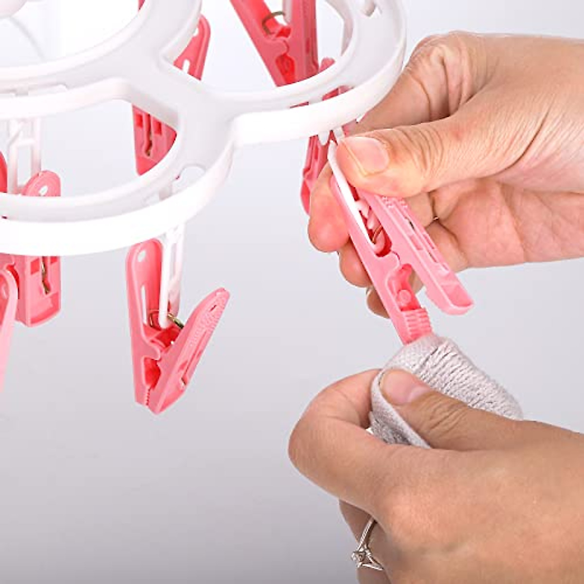 Okllen 6 Pack Laundry Drying Hanger with 16 Clips, Anti-Wind Clip and Drip Hanger Clothes Laundry Hangers, Plastic Hanging Drying Rack for Underwear, Bras, Socks, Baby Clothes, Towel, Scarf, 6 Colors