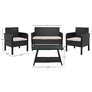 SAFAVIEH Outdoor Collection PAT7505 Conversation Set, Black/Light Grey