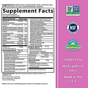 Garden of Life 22 Digestive Enzymes for Women 50 & Over with Bromelain, Papain & Lactase Plus Probiotics & Vitamins B12, Biotin & Zinc – RAW Enzymes – Non-GMO, Gluten-Free, Vegetarian, 90 Capsules