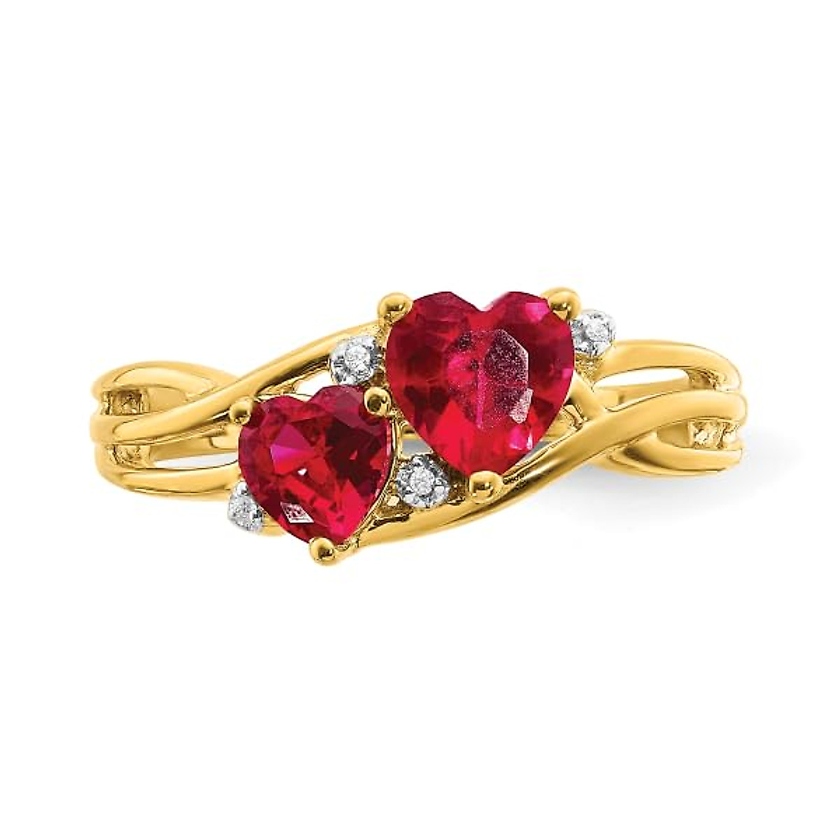 IceCarats 14K Yellow Gold Lab Grown Created Red Ruby July Birthstone Diamond Double Heart Love Ring size 7