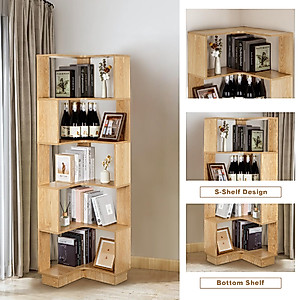 tonchean 5-Tier Corner Bookshelf 69" Tall Modern Wooden Corner Bookcase L-Shaped Shelf Storage Display Rack for Bedroom, Living Room, Home Office