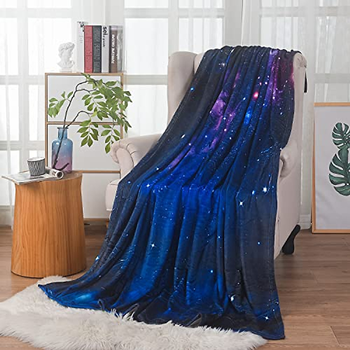 Mimihome Galaxy Throw Blanket, Outer Space Universe Warm Fleece Blanket for Sofa Couch Bed, 80x58 Inch
