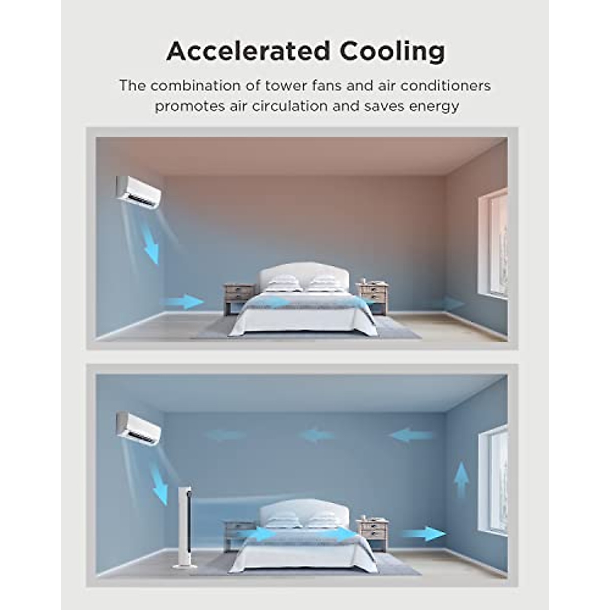 AIRMATE Tower Fan with Remote, 90° Oscillating Bladeless Fan, 42in Silent Standing Fan, 3 Modes 8 Speeds, LED Display Touchpad, 8H Timer Floor Fan for Bedroom Dorm Home Office, Washable & Portable