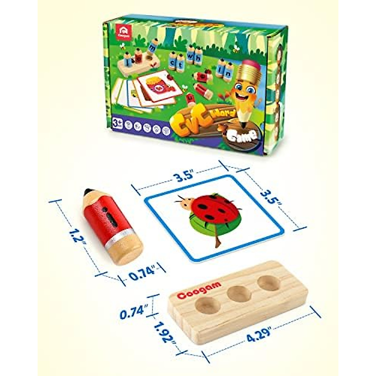 Coogam Wooden Short Vowel Spelling Games, Learn to Spell CVC Sight Words Educational Flashcards Fine Motor Montessori Alphabet Toy Gift for Kids 3 4 5 Years Old