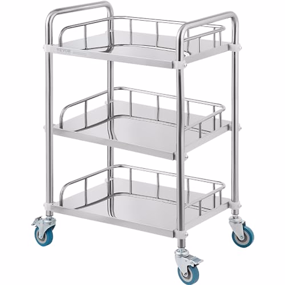VEVOR Lab Rolling Cart, 3-Shelf Stainless Steel Rolling Cart, Lab Serving Cart with Swivel Casters, Dental Utility Cart for Clinic, Lab, Hospital, Salon, 26.38"x15.55"x34.13"