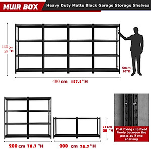 MUIR BOX 4 Tier 40" Wx20 Dx57 H Garage Shelving Heavy Duty 500lbs/ Shelf, 2000lbs Garage Storage Shelves Adjustable Heavy Duty Metal Shelving for Garage Industrial Rack 40" Wx20 Dx57 H