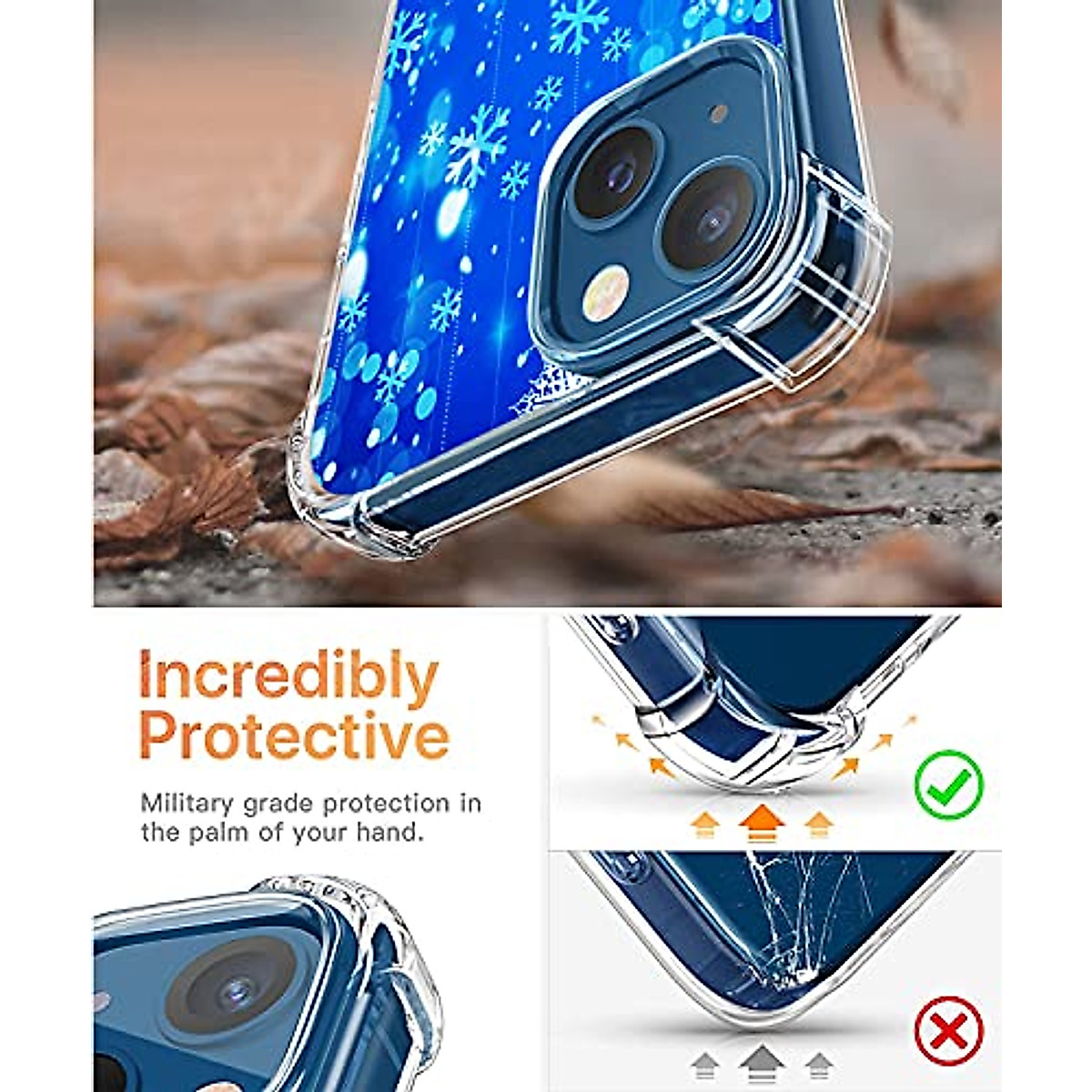 Christmas Case for iPhone 13 Mini,Gifun Hard PC+TPU Bumper Clear Protective Case Compatible with iPhone 13 Mini 5.4" 2021 - Christmas Tree and Snowman