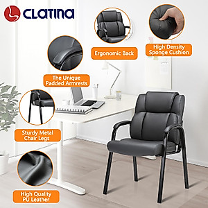 CLATINA Leather Guest Chair with Padded Arm Rest for Reception Meeting Conference and Waiting Room Side Office Home Black 2 Pack