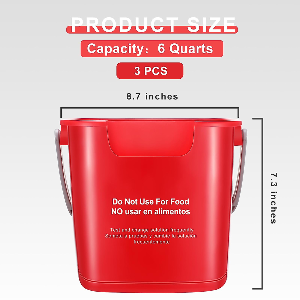 Uiifan 3 Pcs 6 Quart Bucket for Cleaning Small Sanitizing Square Bucket Detergent Pail Plastic Utility Cleaning Pail for Home Commercial Restaurant Kitchen Office School Commercial Use(Red)