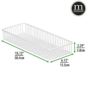 mDesign Metal Farmhouse Kitchen Cabinet Drawer Organizer Basket Tray, Shallow Storage Bin for Cutlery, Serving Spoons, Cooking Utensils, Appliances, Gadgets, Unity Collection, 15" Long, 2 Pack, White
