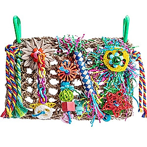 Bird toys, parrot toys, seaweed woven overhanging cushions, natural bird foraging chew toys, suitable for African grey parrots, Amazon parrots, lovebirds and other small and medium-sized birds