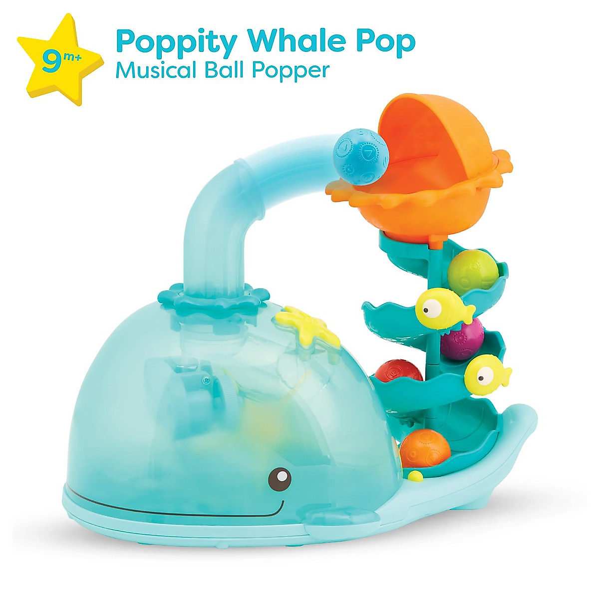 B. toys- B. play- Musical Whale Ball Popper with Lights – Developmental Sensory and Fine Motor Development- Baby Toy with 5 Balls- Babies, Toddlers- Poppity Whale- 9 months +