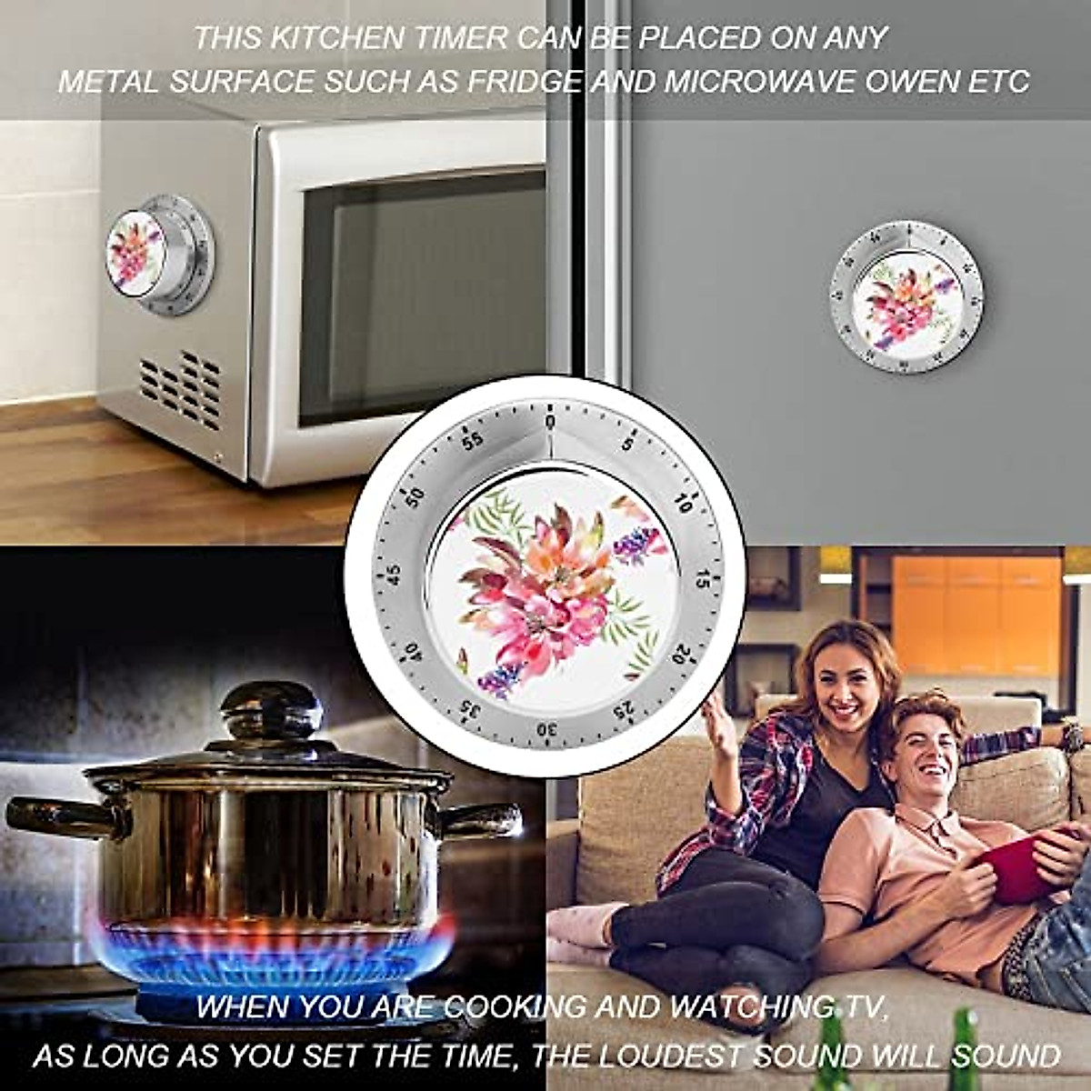 Magnetic Timer Watercolor Flowers Time Management Countdown Timer for Teaching Cooking Baking