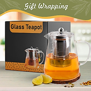 Generic Glass Teapot with Removable Stainless Steel Infuser (32oz / 950ml) - High Borosilicate, Stovetop & Microwave Safe, Heat-Resistant Tea Kettle - Blooming & Loose Leaf Tea, Clear