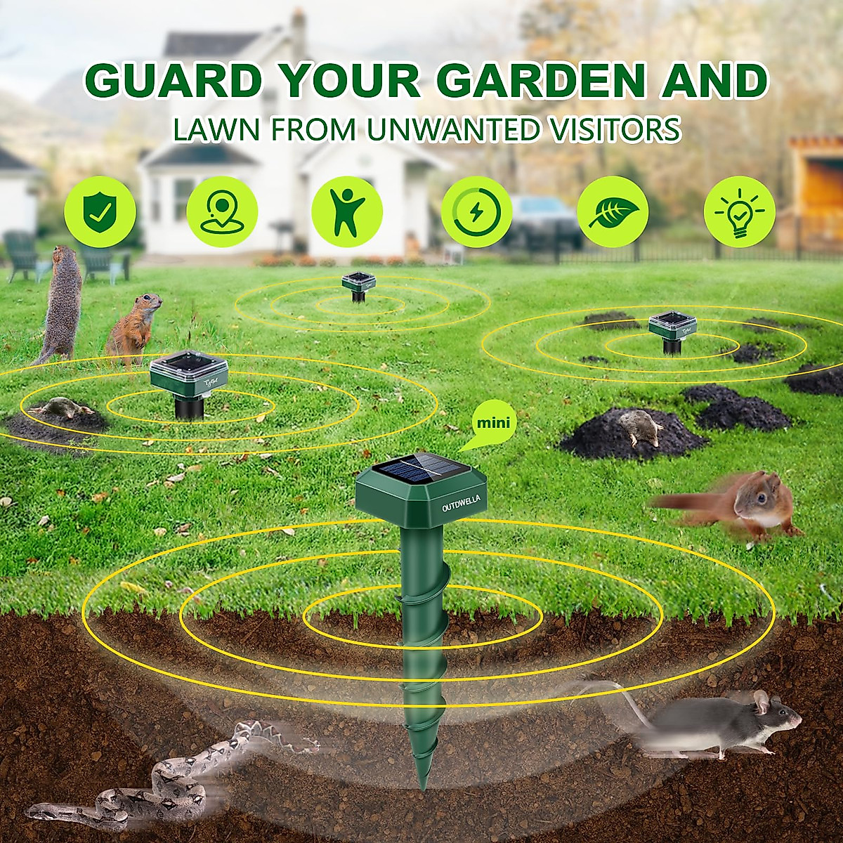 Outdwella 2024 New Solar Powered Sonic Mole Repeller - Ultimate Eco-Friendly Garden Solution
