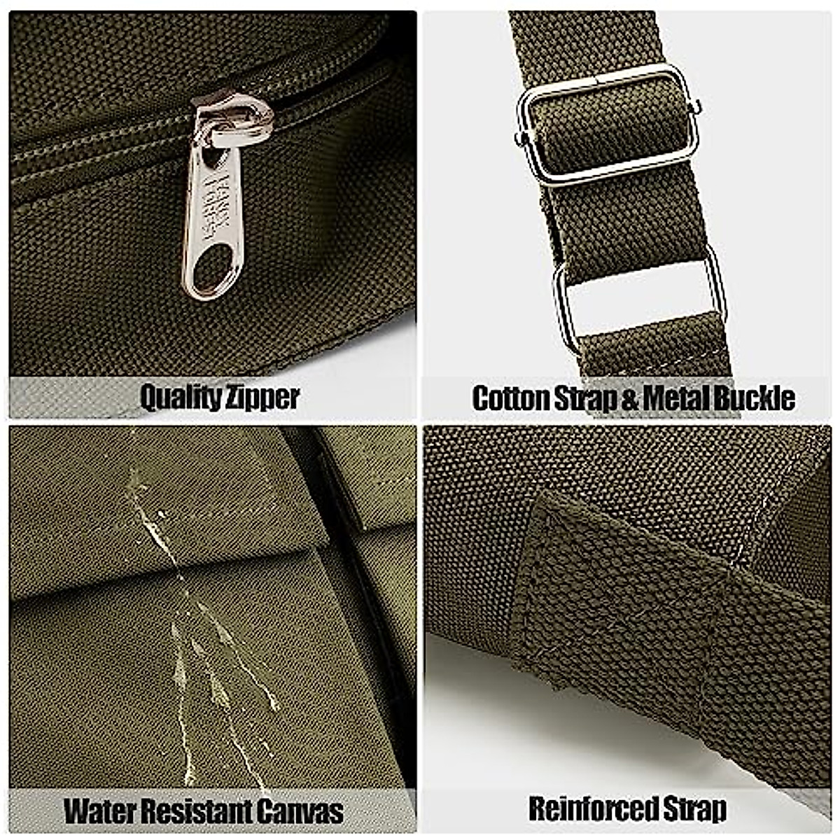 KALIDI Canvas Tote Bag, Messenger Bag with Pockets, Large Crossbody Bag for Women or Men, Casual Canvas Shoulder Bag for College Work Travel Daily, Army Green