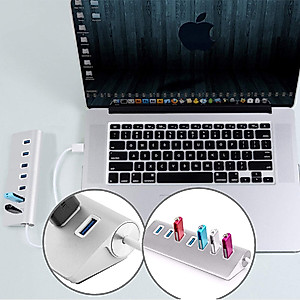 USB Hub, 7-Port Charging Interface Expansion, USB 3.0 High-Speed Data Transmission, for Desktop/Laptop Computers… (Silver)