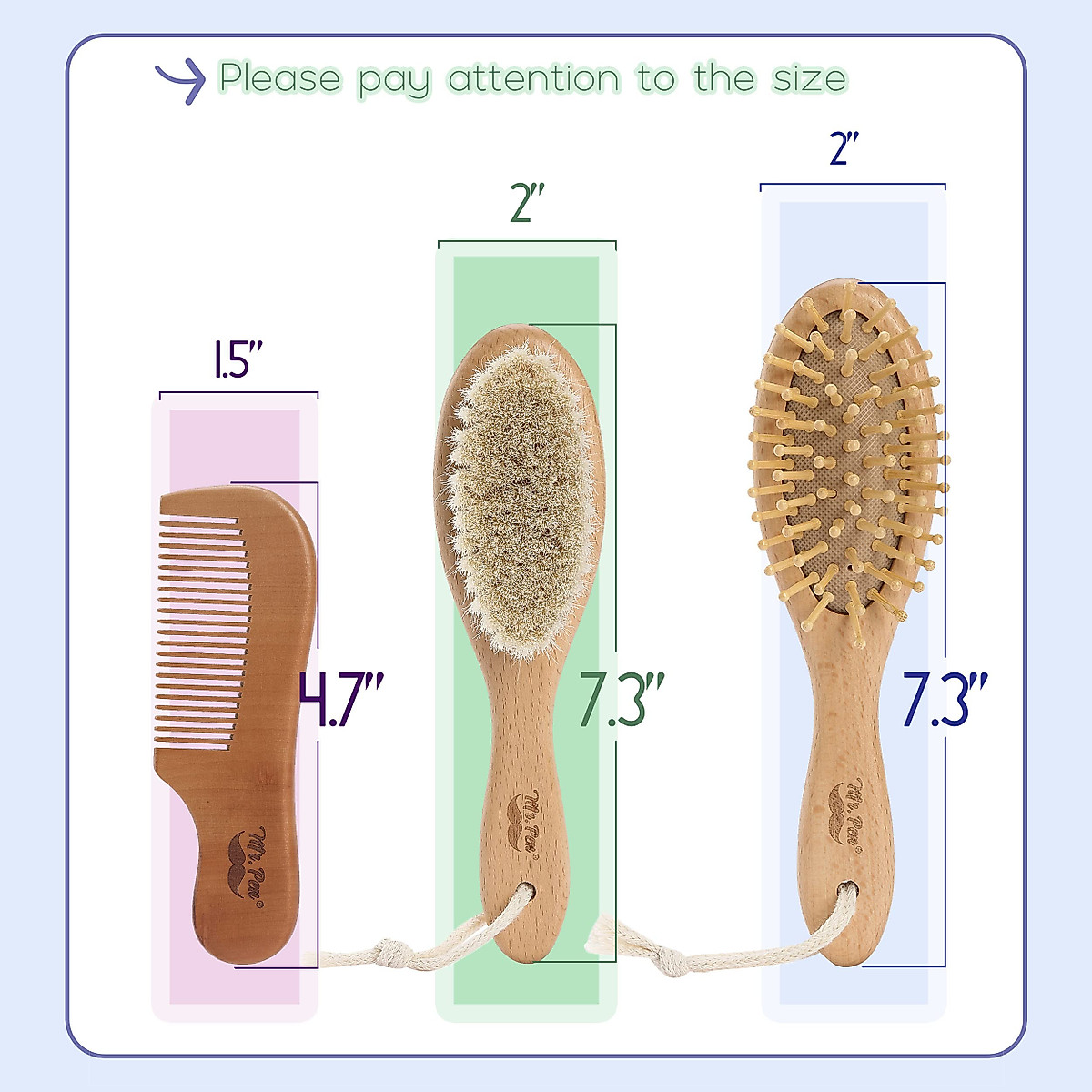 Mr. Pen- Baby Brush and Comb Set, 3Pcs, Wooden, Baby Hair Brush, Cradle Cap Brush, Baby Brush Set for Newborns, Infant Hair Brush, Baby Comb and Brush Set, Newborn Hair Brush, Baby Brushes for Hair