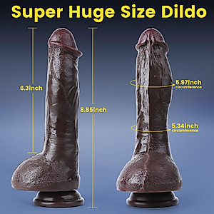 Realistic Dildo, 8.8 Inch Huge Thick Black Dildo with Body Safe Material Soft Silicone, Suction Cup Dildo for Hands-Free Fun, Anal Dildo Female Sex Toys for Women and Men, BBC Dildo Adult Sex Toys