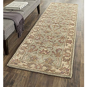 SAFAVIEH Heritage Collection 2'3" x 8' Green / Gold HG811A Handmade Traditional Oriental Premium Wool Runner Rug