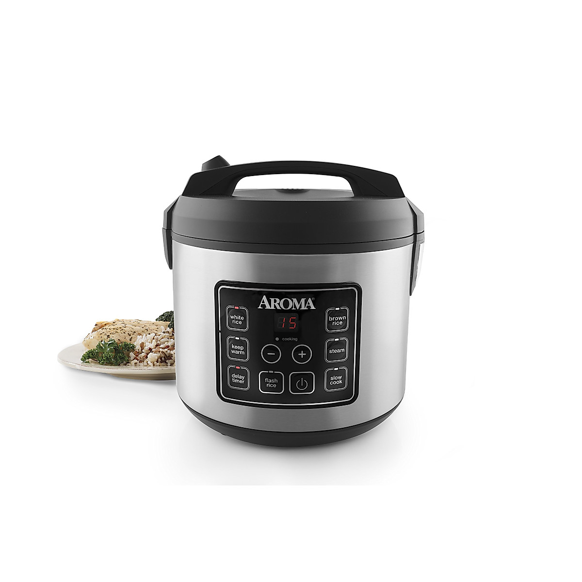 Aroma Housewares 20 Cup Cooked (10 cup uncooked) Digital Rice Cooker, Slow Cooker, Food Steamer, SS Exterior (ARC-150SB),Black