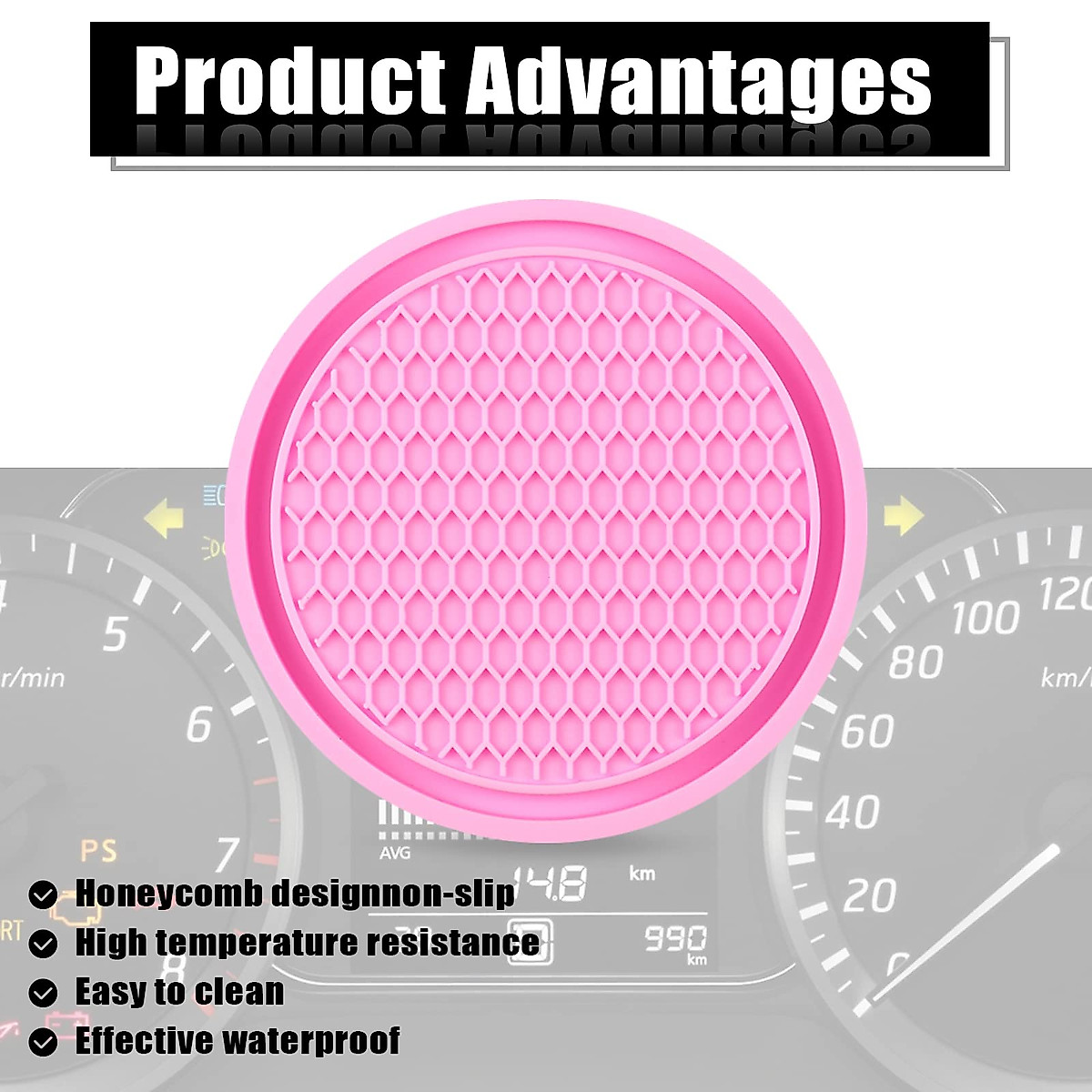 4 PCS Honeycomb Anti Slip Silicone Car Coasters, Universal Auto Fixed Tea Coaster (Pink)