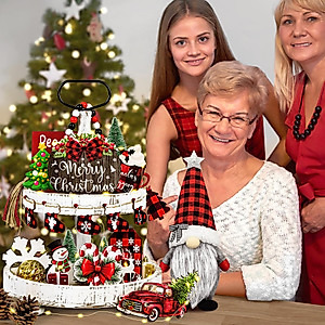 13 Pc Christmas Gnome Plush Tiered Tray Decor Set - Holiday Table Decorations for Home Kitchen Party