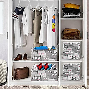visesunny Rectangular Shelf Basket Cat Animal Clothing Storage Bins Closet Bin with Handles Foldable Rectangle Storage Baskets Fabric Containers Boxes for Clothes,Books,Toys,Shelves,Gifts