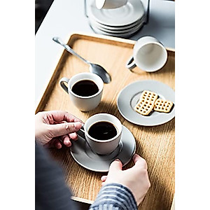 YHOSSEUN Porcelain Espresso Cups Set and Metal Stand 3 OZ Demitasse Cup For Coffee Shot, Mugs for Latte, Cafe Mocha, Cappuccino, and Tea, Serve for 6 Gray